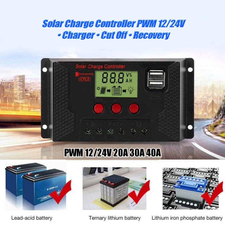 SCC PWM 12V/24V 20A/30A/40A Solar Charge Controller Charger Panel Surya Baterai Lithium LiFePo4 ...