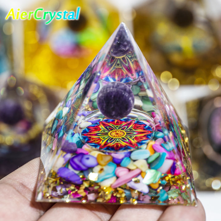 Natural Crystal Pyramid Energy Reiki Therapy Crystal Chakra Resin ...