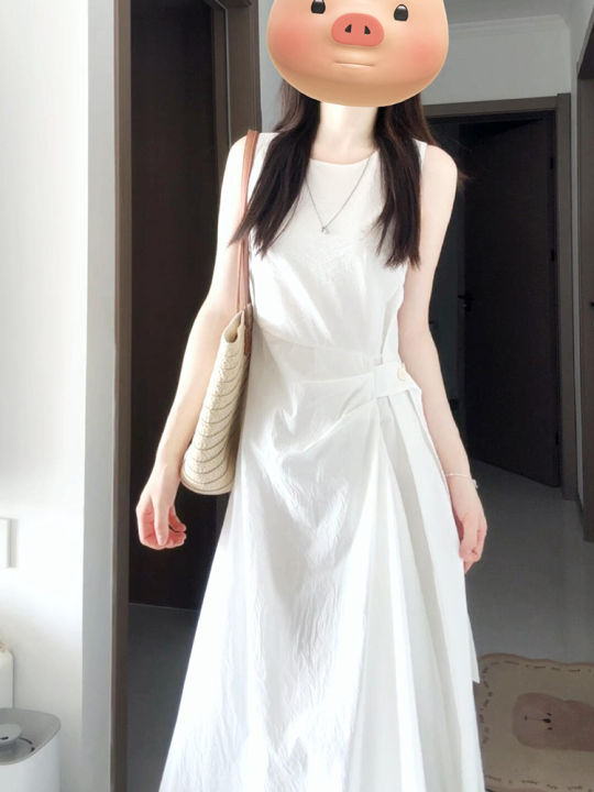 Y6Y | ชุดเดรสแขนกุดสีขาวสไตล์ฝรั่งเศส กระโปรงยาวเอวสูง ผ้าโพลีเอสเตอร์ ...