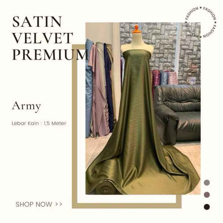 Kain Furing Kebaya Satin Silk Velvet Premium Warna Hijau Army | Lazada ...