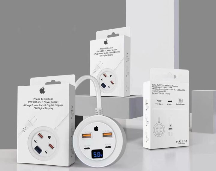 ชาร์จเร็ว 35W USB-C+C Power Socket 4 Plugs Power Socket-Digital Display ...