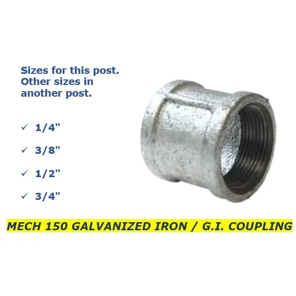 GALVANIZED IRON / G.I. COUPLING FROM 1/4" , 1/2" , 3/4" , 1" , 1 1/4 ...