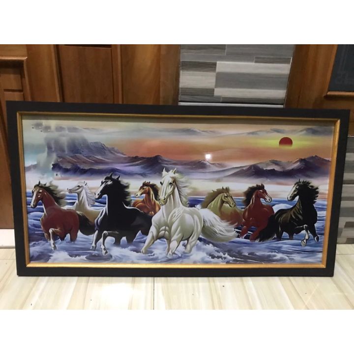 hiasan dinding plus bingkai gambar kuda fengshui ukuran 100x50cm ...