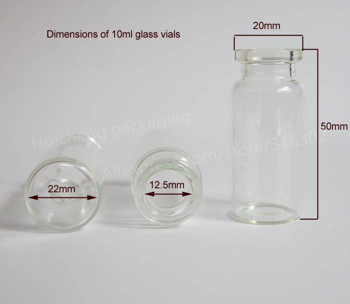 100 x 10ml Clear Injection Glass Vial with Plastic-Aluminium Cap1/3oz ...
