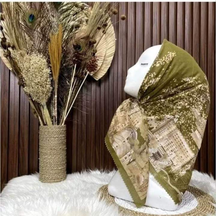 Hijab Segi Empat Voal Motif Bunga Sakura Warna Hijau Olive | Lazada ...