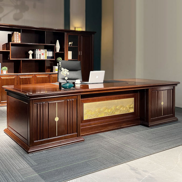 Chinese Walnut Solid Wood Leather Boss Desk Office Desk for Boss ...
