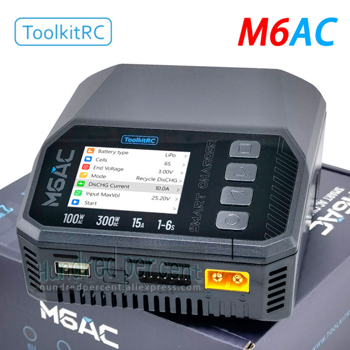 ToolkitRC M6AC Smart Lipo Battery Charger Discharger AC 120W DC300W MAX30A for 1-6S Battery FPV ...