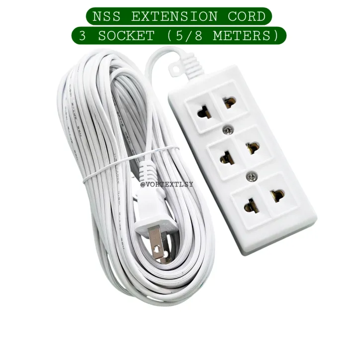 NSS EXTENSION CORD 3 SOCKET 5 Meters / 8 Meters NS-8168 WHITE 3 GANG ...