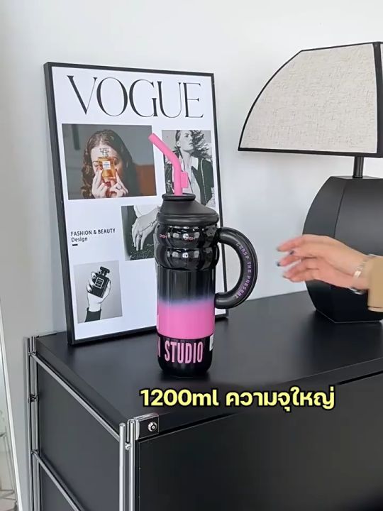CMSH 1200ml แก้วน้ำสแตนเลส พร้อมหลอดดูด แก้วเก็บความเย็นมีด้ามจับ ที่กรองชาใหญ่ กระติกน้ำเก็บ ...