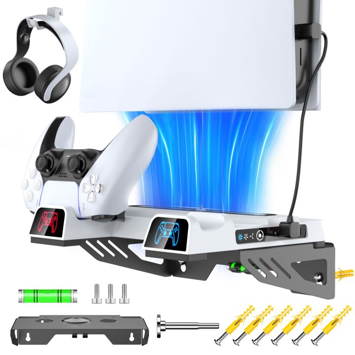 PS5 /PS5 SLIMWall Mount Kit with 3-level Cooling Fan and Dual Charging ...