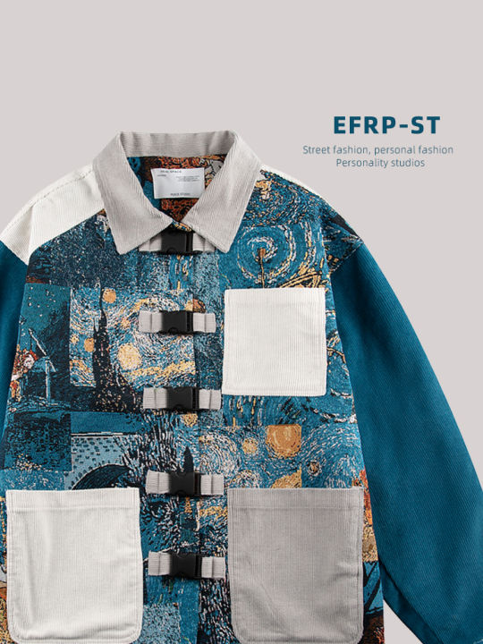 แจ็คเก็ตผ้าคอร์ดูรอยสไตล์วินเทจ EFRP สำหรับผู้ชายและผู้หญิง ดีไซน์เก๋ ...