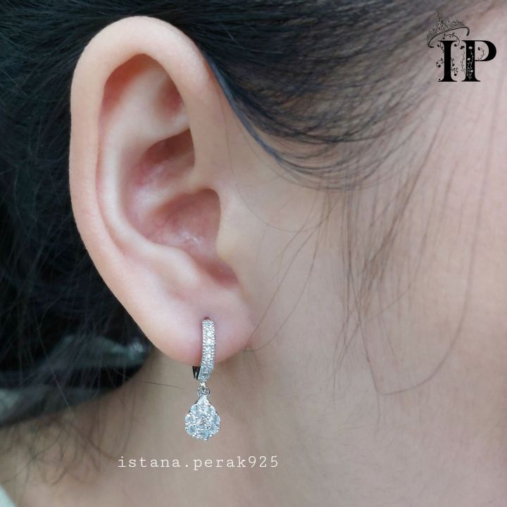 Anting Perak Asli Silver 925 Lapis Emas Putih Model jepit Gantungan ...