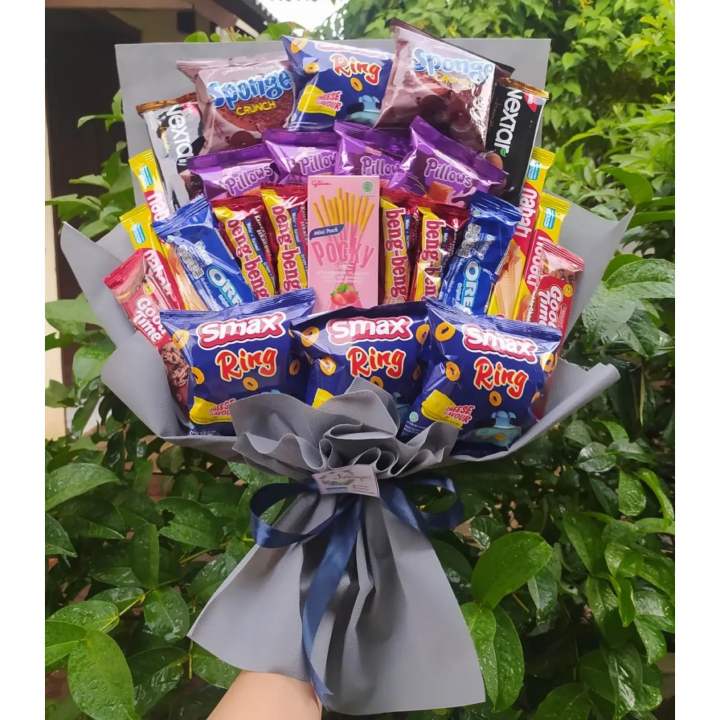 (B) BUKET BIG PREMIUM SNACK MEWAH ELEGAN BESAR ABU ABU /Anniversary ...