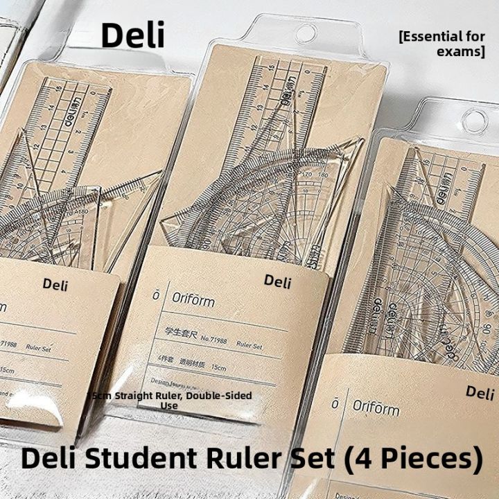 Deli High Aesthetic 4-Piece Set Ruler Drawing Precision Scale Angle ...
