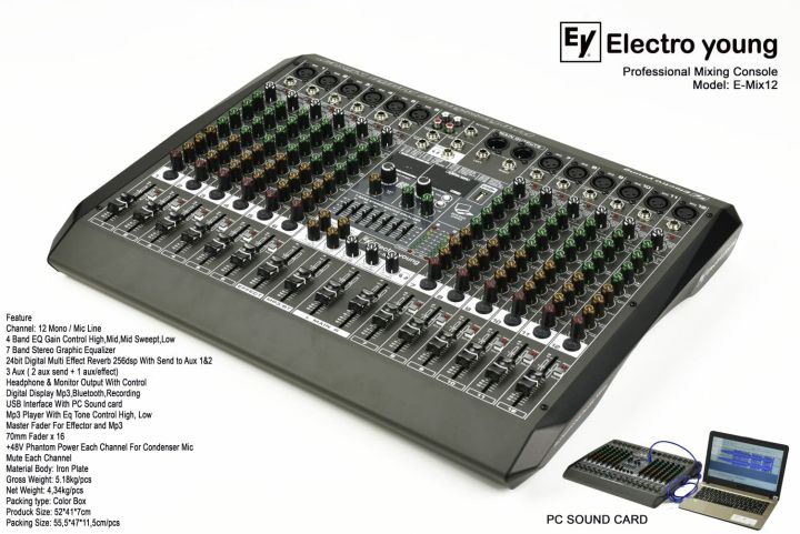 mixer audio 12 channel original electro young e mix 12 usb bluetooth ...
