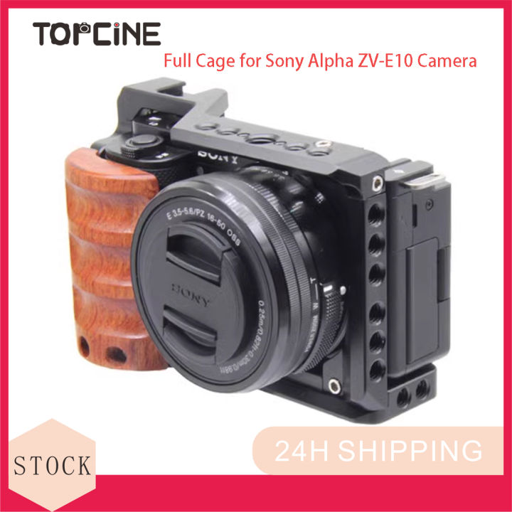 Topcine Camera Full Cage with Wood Handle Compatible for Sony Alpha ZV ...