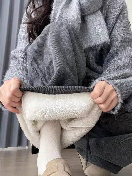 ZHUOCAN | กางเกงขาหลวมสบายๆ หนา นุ่ม วัสดุฟลีซ | Lazada.co.th