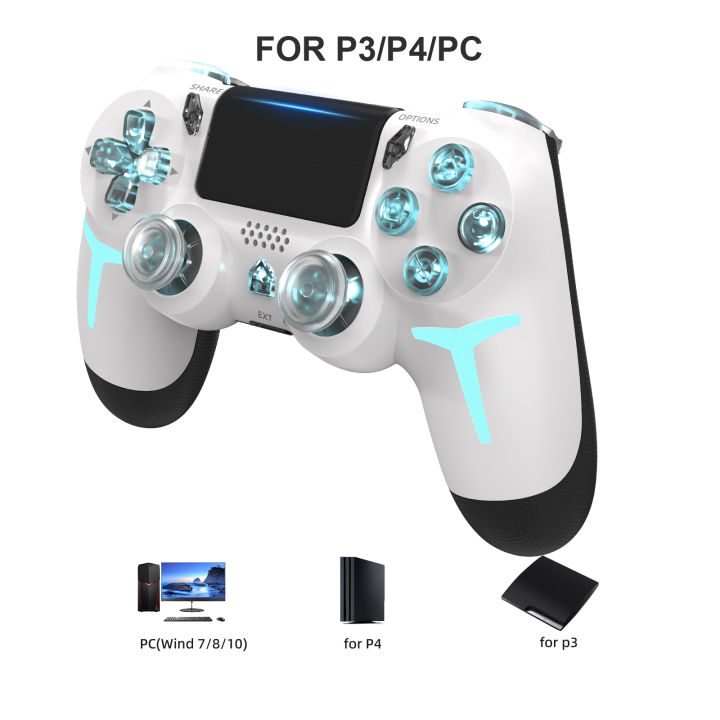 RGB Light Wireless Gamepad Bluetooth Controller For PS4 PS3 Console Computer PC 6-axis Gyroscope ...