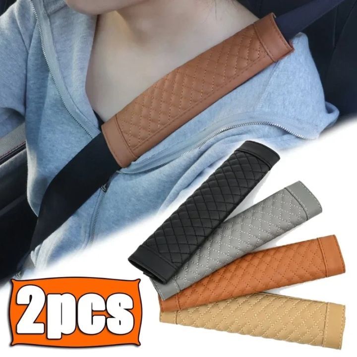 2pcs Car Seat Belt PU Leather Safety Belt Shoulder Cover Breathable ...