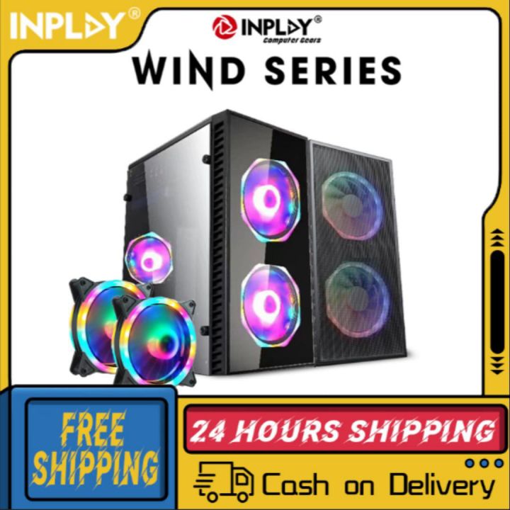 Pc Case with Fan Desktop Computer Set Gaming Tempered Glass CPU INPLAY ...