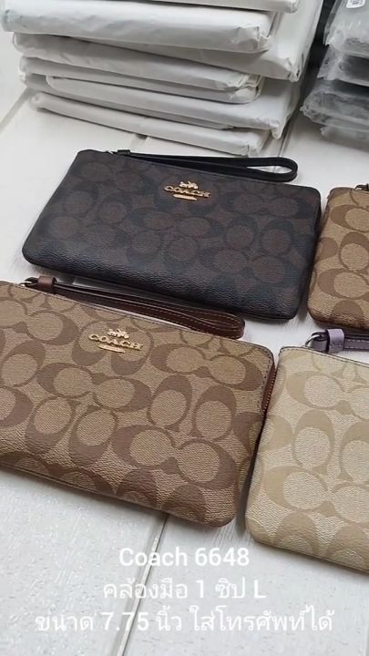 COACH 6648 คล้องมือ 1 zip L ขนาด 7.75 นิ้ว ของแท้ 1000000% ใส่โทรศัพท์ ...