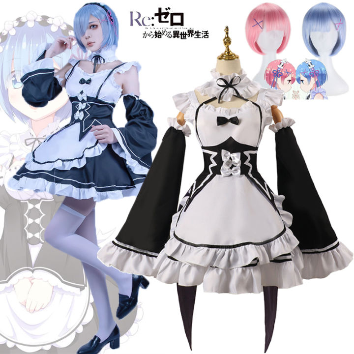 Anime Re:Zero Cosplay Costume For Women Rem Ram Maid Uniform Dress Sets ...