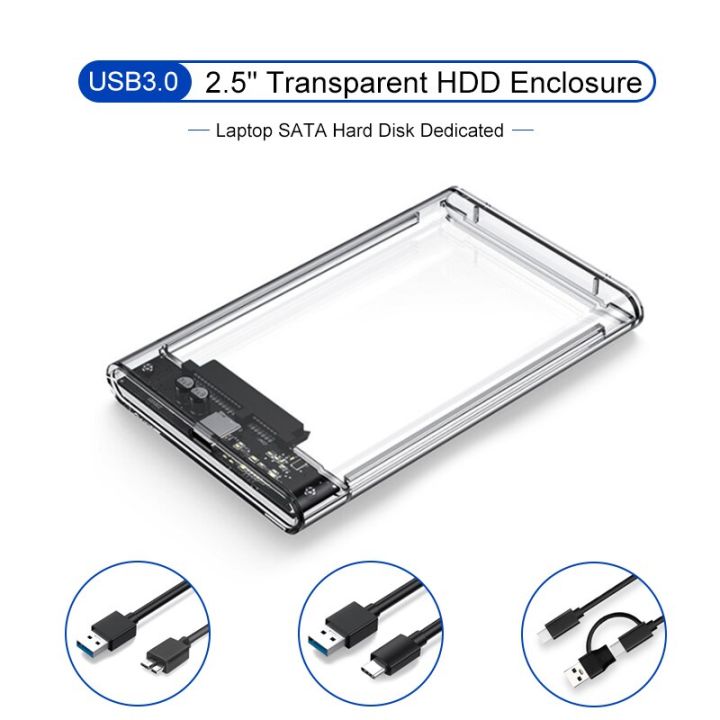 USB 3.0 Transparent HDD Enclosure 2.5" ,Type C Micro Cable External ...
