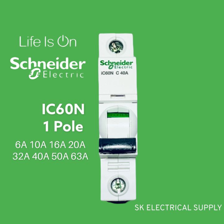 SCHNEIDER IC60N 1 Pole 6A - 63A AC/DC C-curve Miniature Circuit Breaker | SK | Lazada PH