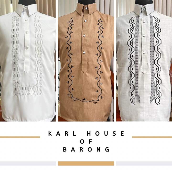 Short Sleeves Polo Barong. Light Gray Brown (Formal Attire) | Lazada PH
