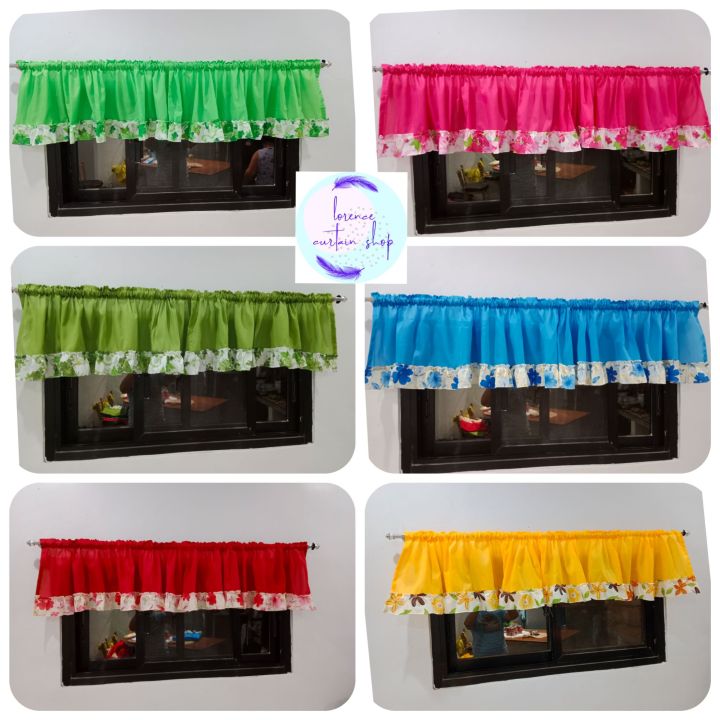 plain valance with printed raffles door/window curtain 60x15 inches ...