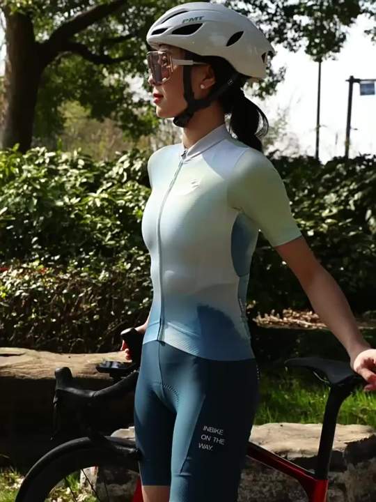 INBIKE 2024ขี่จักรยานย์แขนสั้นฤดูร้อนของผู้หญิงจักรยานด้านบนเสื้อผ้าภูเขาถนนขี่ท็อปส์จักรยานย์ ...