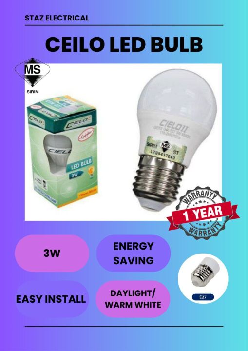Ceilo Led Bulb 3W (Daylight/Warm white) | Lazada