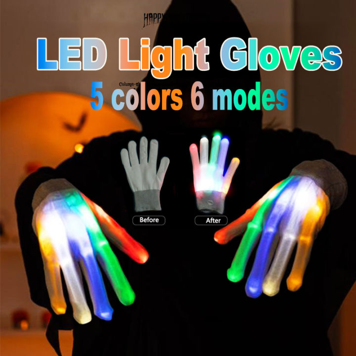 LED Light Gloves Neon Light Props Luminous Flashing Skull Cosplay ...