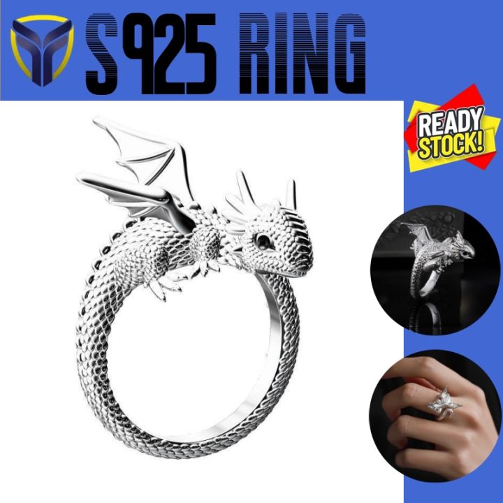 มังกรน้อยเงินสเตอร์ลิง S925 2024เทศกาลฤดูใบไม้ผลิ Y2K นิ้วชี้เท่ห์สุดเท่แหวนปรับรูเปิดได้ไม่มี ...