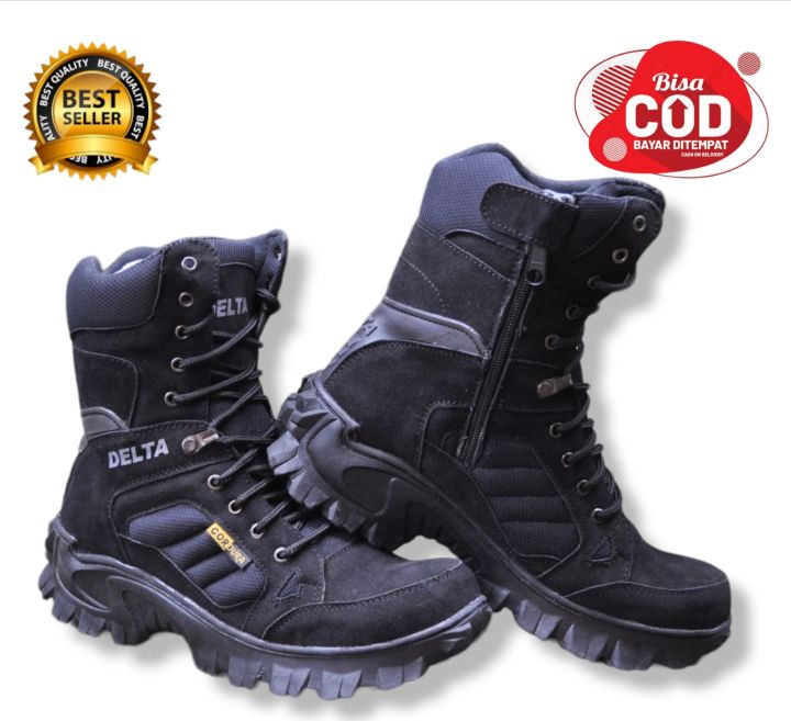 SEPATU DELTA TINGGI HITAM SAFETY UJUNG BESI KERJA LAPANGAN | Lazada ...