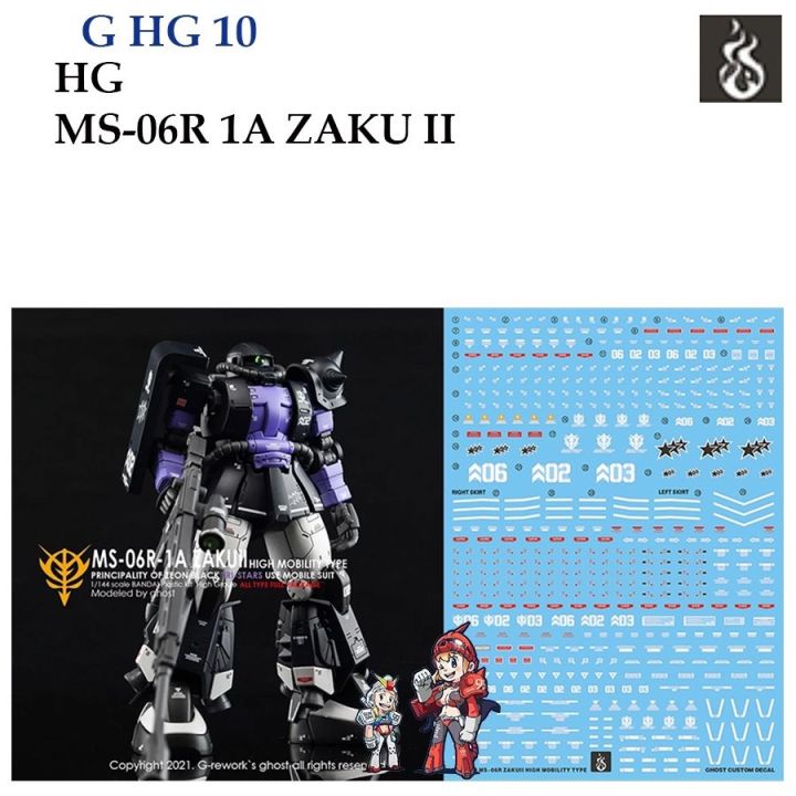 ดีคอลน้ำ [Ghost] HG 10 MS-06R 1A ZAKU II HG 1/144 (HIQ Water Decal) Fluorescent เรืองแสงในแสงแบ ...