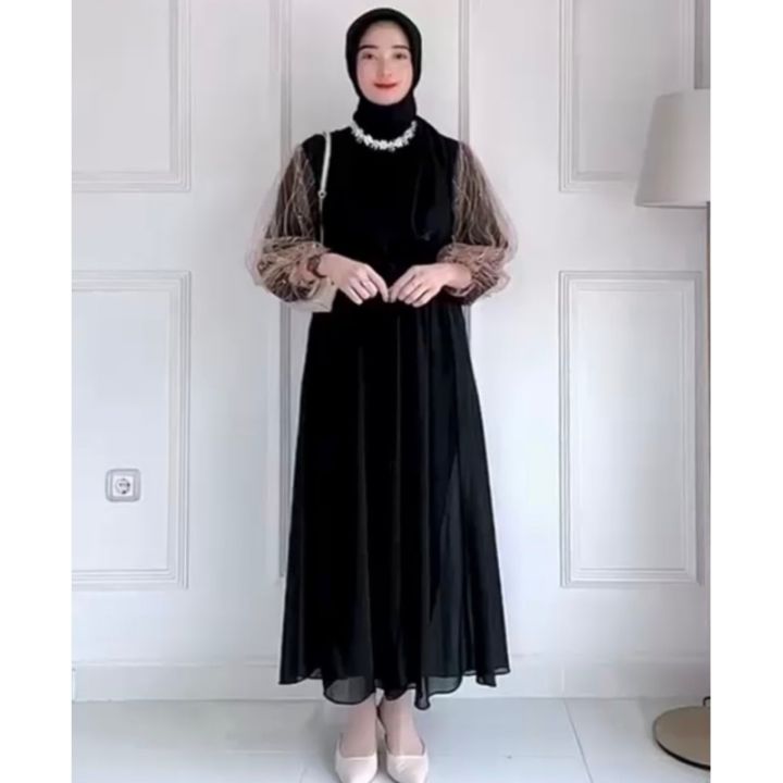Gamis Tile Mutiara Warna Hitam | Lazada Indonesia