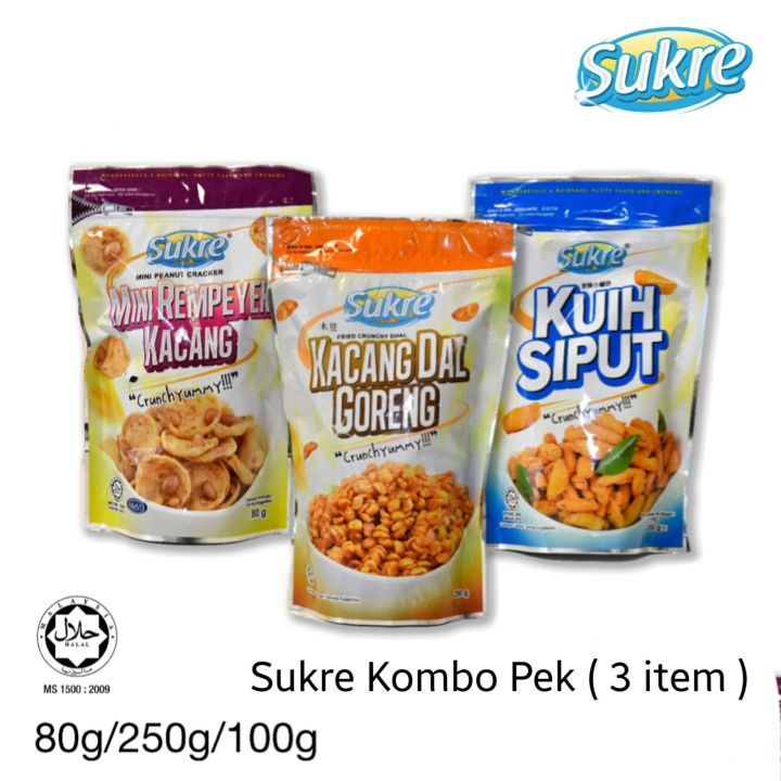 Sukre Kombo Pek ( Mini Rempeyek + Kacang Dhal + Kuih Siput ) | Lazada