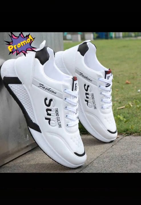Sneakers Pria Sporty Putih Polos Sol Tebal - Sepatu Running Kulit PU ...