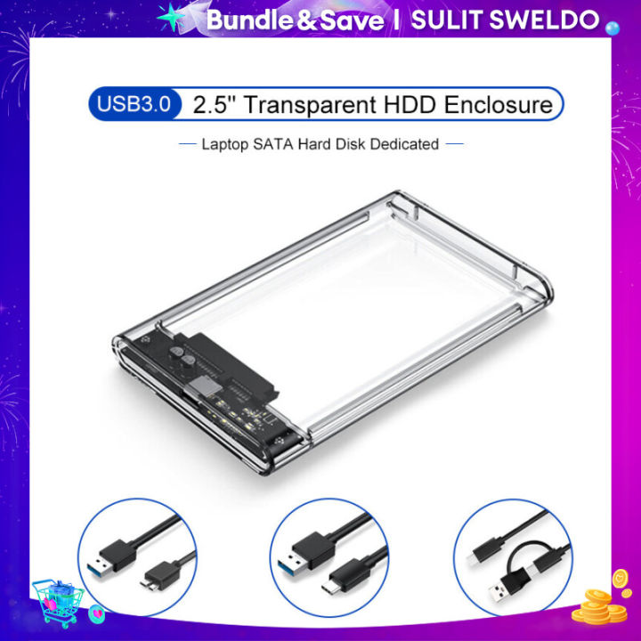 USB 3.0 Transparent HDD Enclosure 2.5" ,Type C Micro Cable External Hard Drive Disk Case 2.5 ...