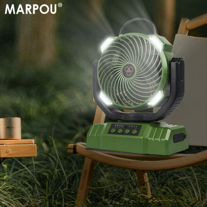 Marpou พัดลมสำหรับตั้งแคมป์ชาร์จไฟได้ตั้งโต๊ะแบบชาร์จไฟได้พกพาได้ไฟตั้งแคมป์กลางแจ้งไฟ LED พร้อม ...