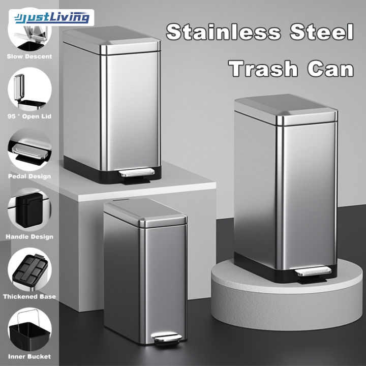 JustLiving 10/15/18L Stainless steel garbage cans Household Pedal Bin ...