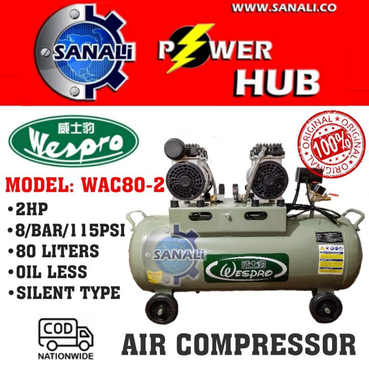 WESPRO Air Compressor 2HP WAC80-2 Oil less & Silent type | Lazada PH