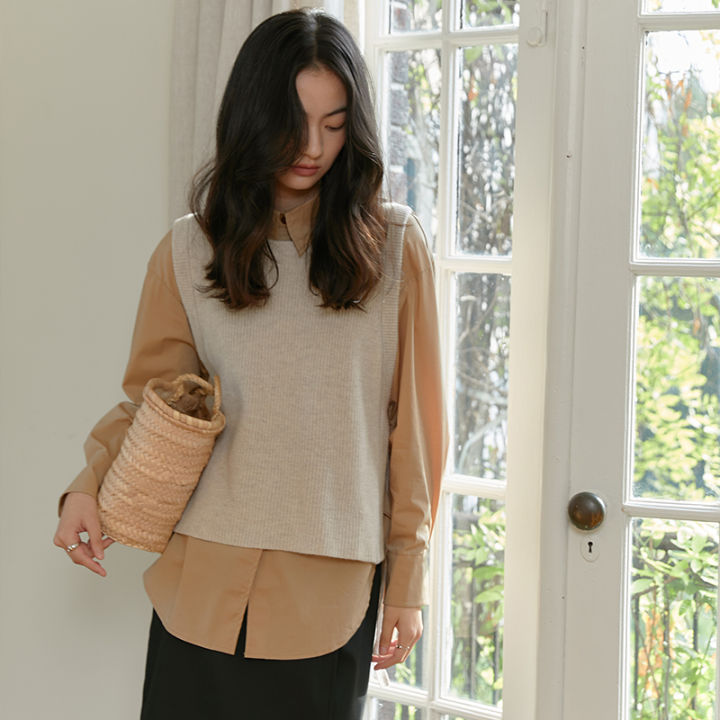 Not for Work เสื้อกั๊กแบบมีเชือกผูกผ้าถักขนแกะมีริบบิ้นผูกเอว | Lazada ...