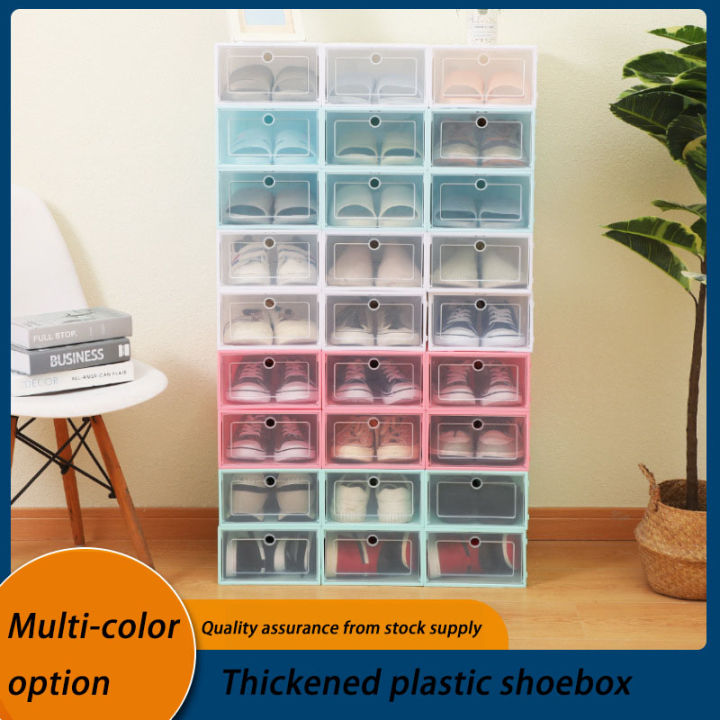 Shoebox storage organizer Plastic foldable transparent shoe rack ...