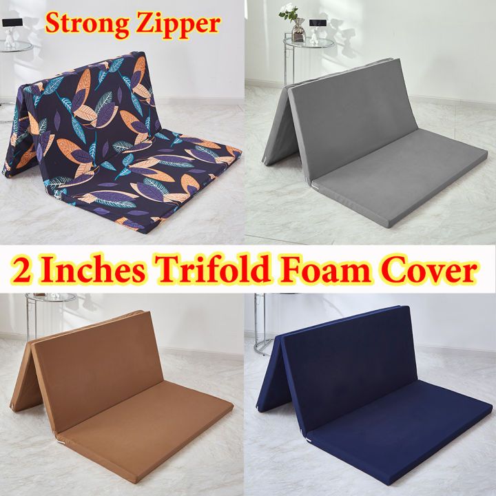 2 Inches Trifold Foam Cover with Zipper(3 FOLD) Bed Cover With Long ...