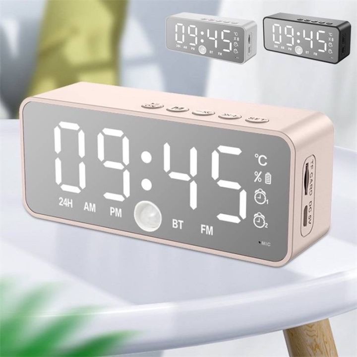Wireless Bluetooth Speaker FM Radio Portable Mirror Alarm Clock Sound ...
