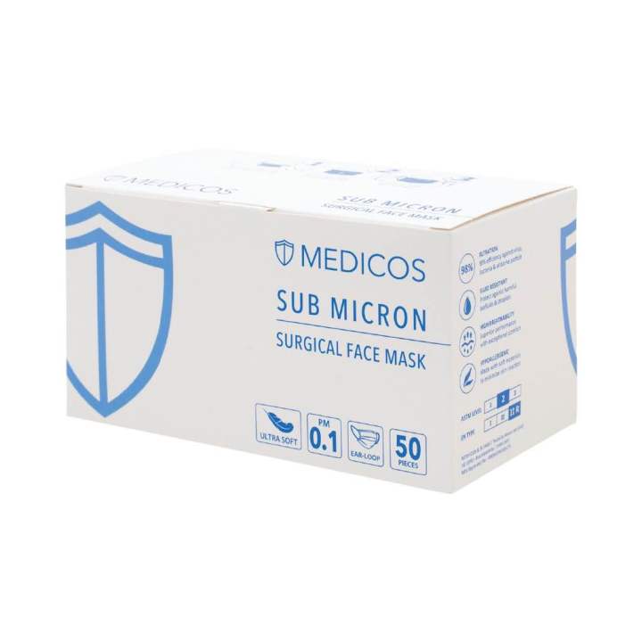 MEDICOS Ultra Soft 4ply Sub Micron Surgical Face Mask (Snow White) - 50 ...