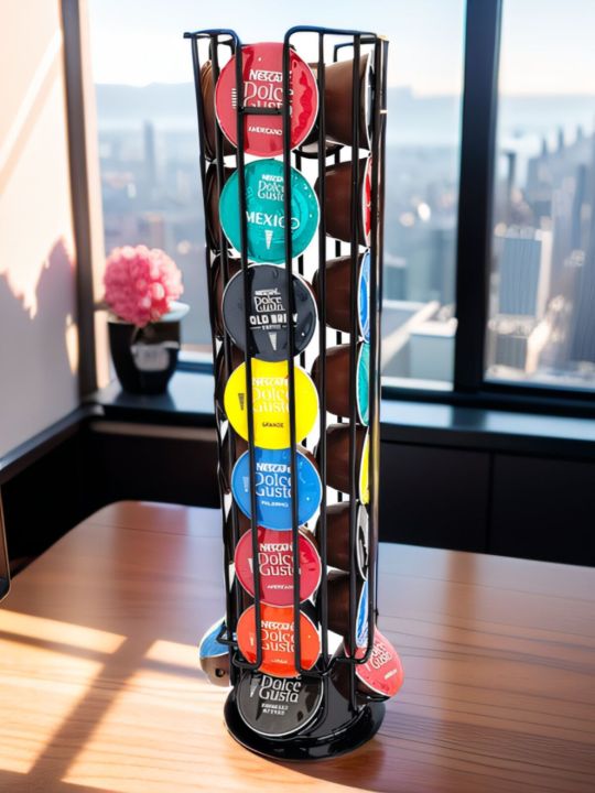 Black Rotating Coffee Capsule Storage Rack Dolce Gusto Compatible Metal ...