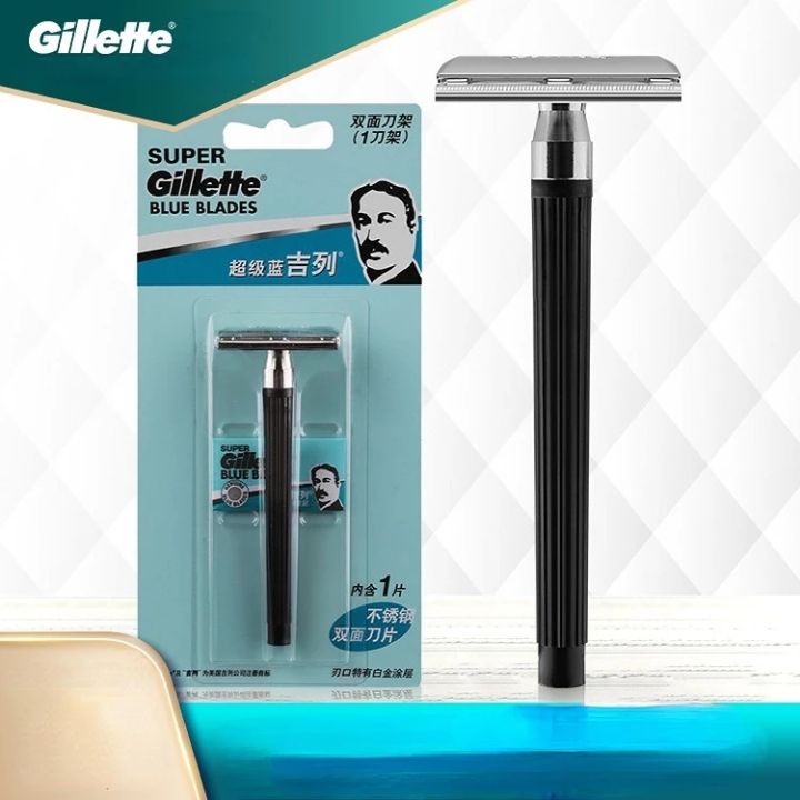 Gillette Men Manual Super Blue Blades Double Sided Straight Razor ...